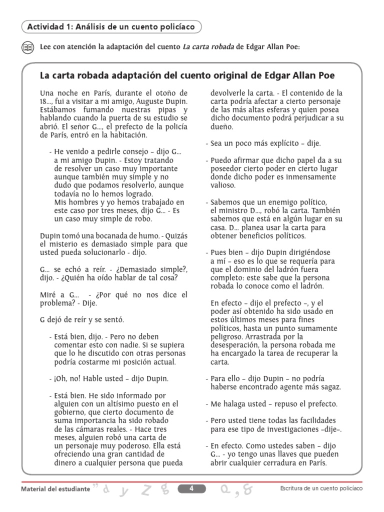 La Carta Robada Adaptación Del Cuento Original de Edgar Allan Poe | PDF ...