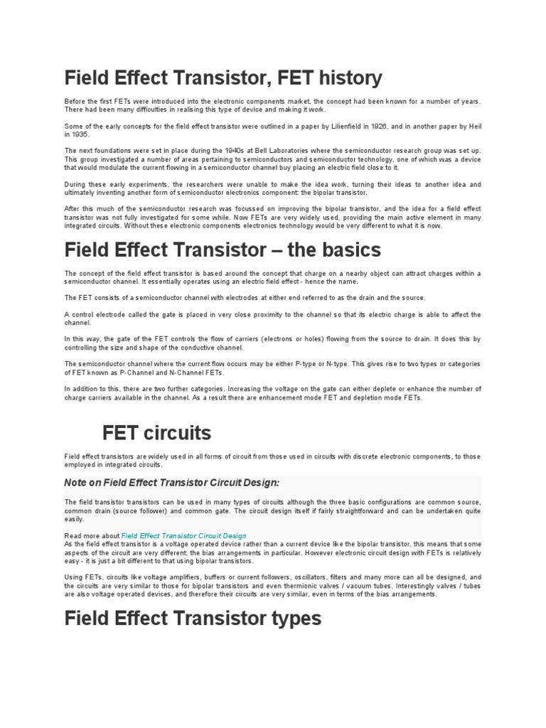 FET History and Basics | PDF | Field Effect Transistor | Transistor