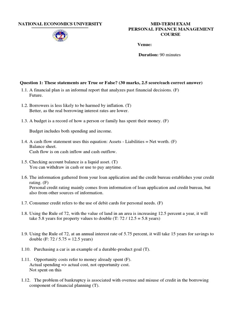 Mid-Term Exam.2021.2022 | PDF | Credit | Finance & Money Management