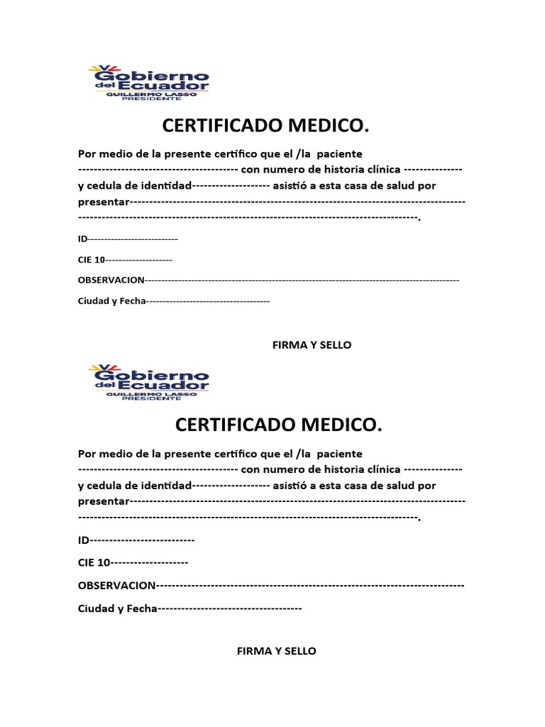 Modelo de Certificado Medico | PDF