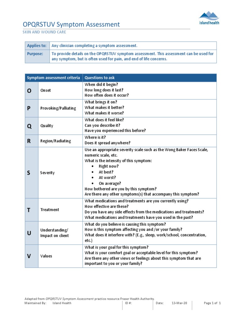 Opqrstuv Symptom Assessment 1 | PDF | Palliative Care | Health Sciences