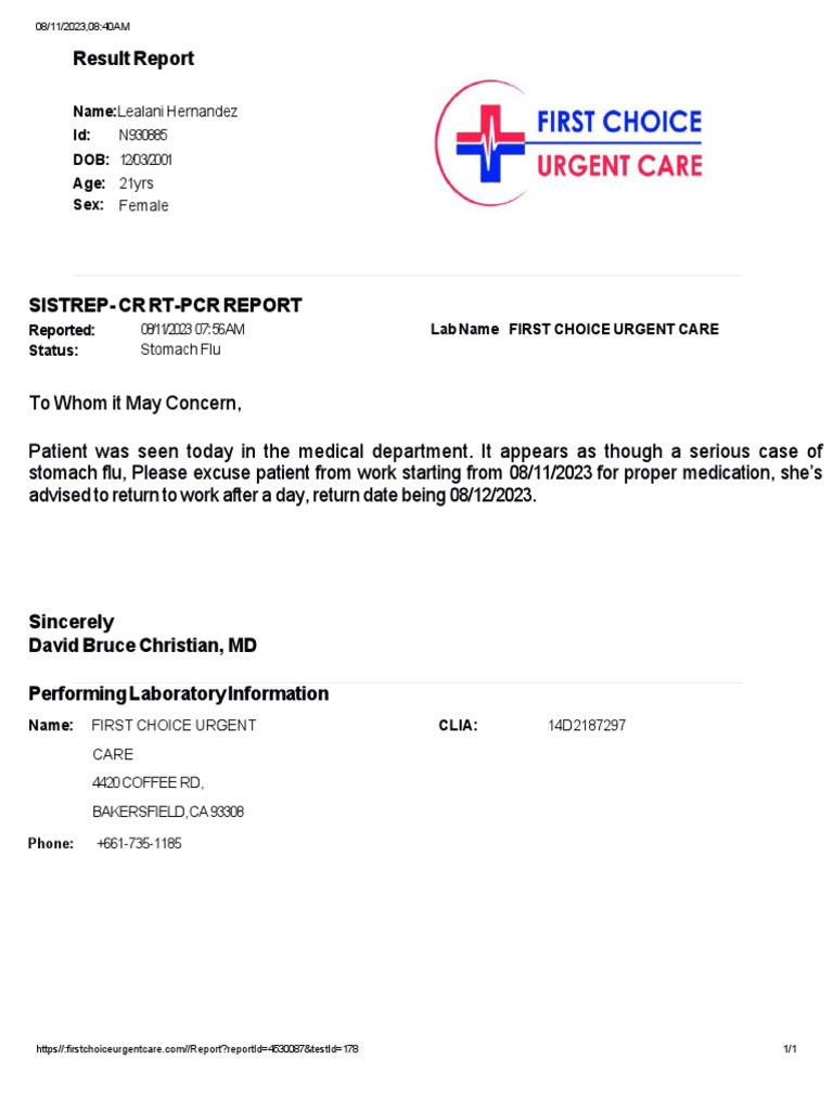 Lealani Hernandez Stomach Flu Report | PDF