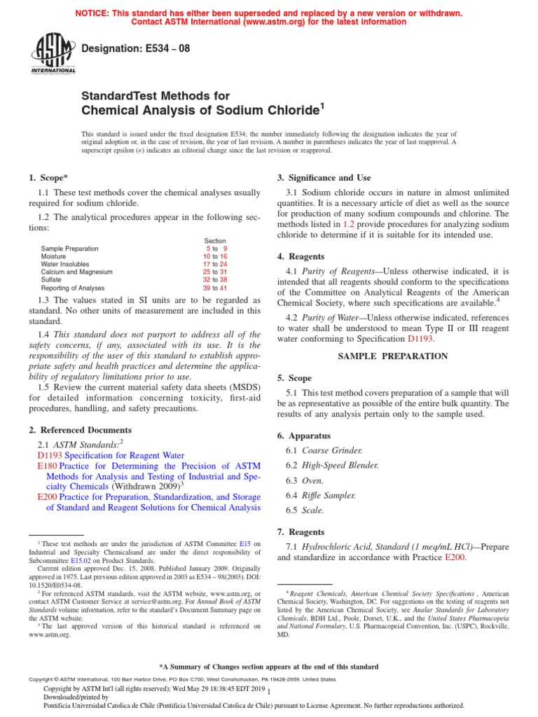 ASTM E534-08.33273 Chemical Analysis of Sodium Chloride | PDF | Salt | Solubility