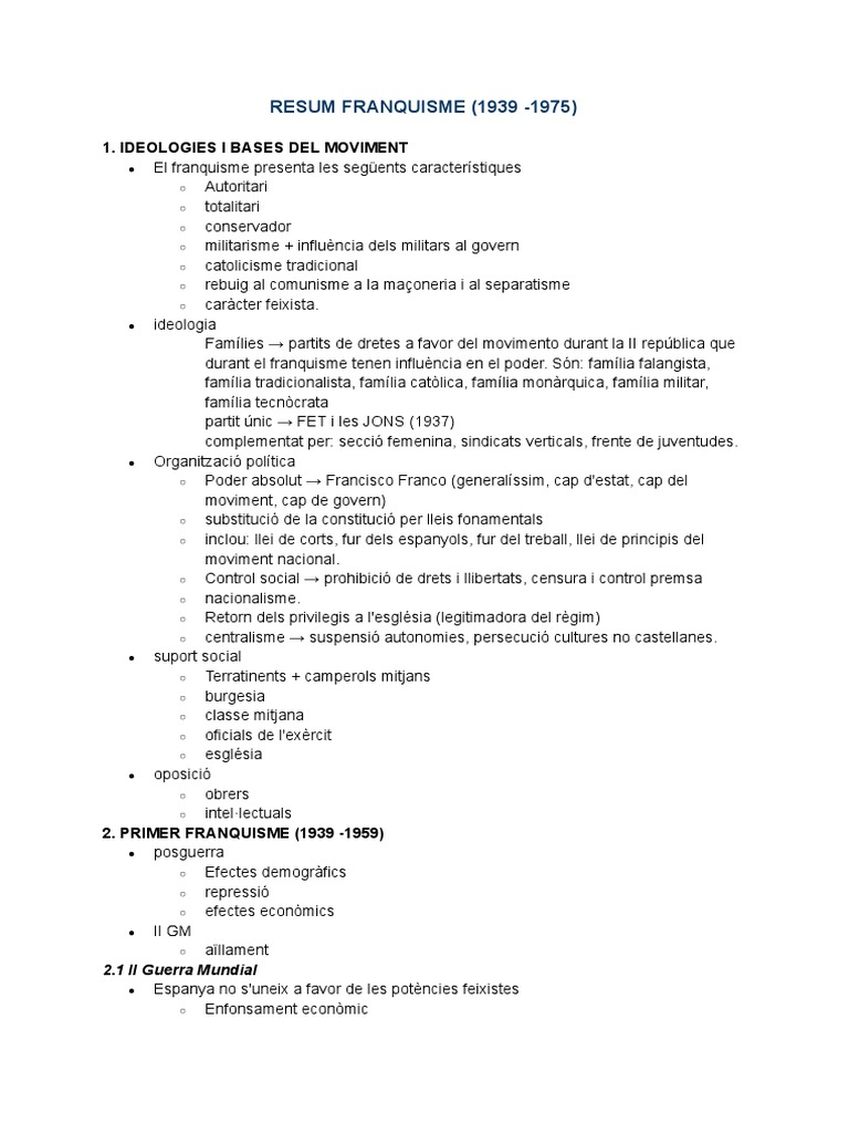 Resum Franquisme | PDF