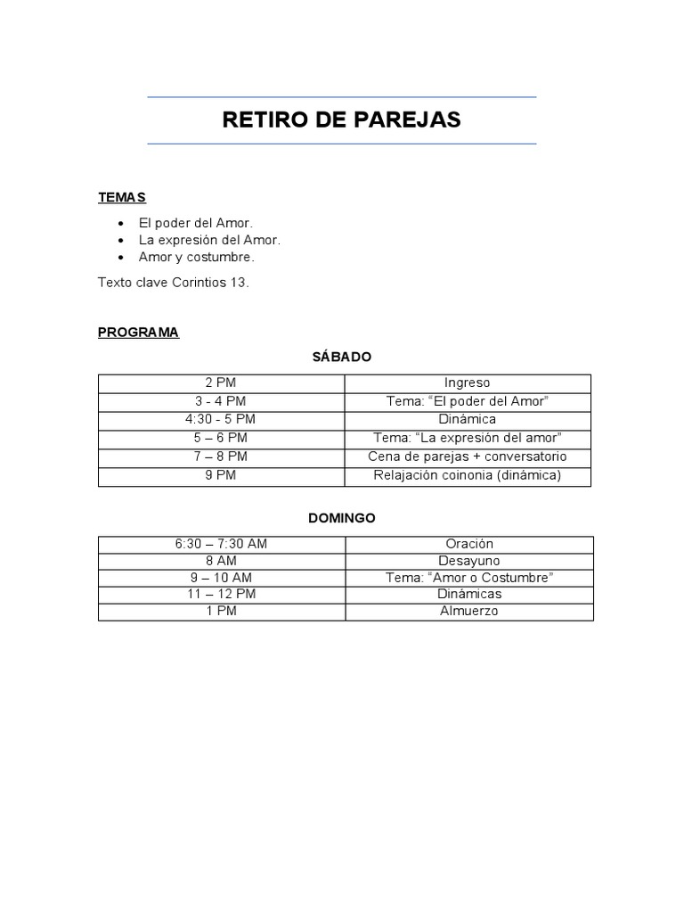 Retiro Matrimonial 2019: Amor y Dinámicas | PDF