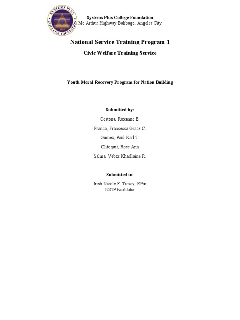 Youth Moral Recovery Program For Nation BuildingWritten Report | PDF ...