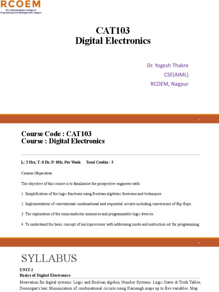Syllabus CO | PDF | Digital Electronics | Logic Gate