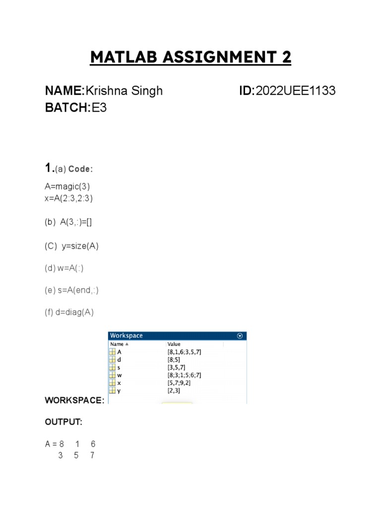Assignment 2 MATLAB | PDF | Computer Science | Office Equipment
