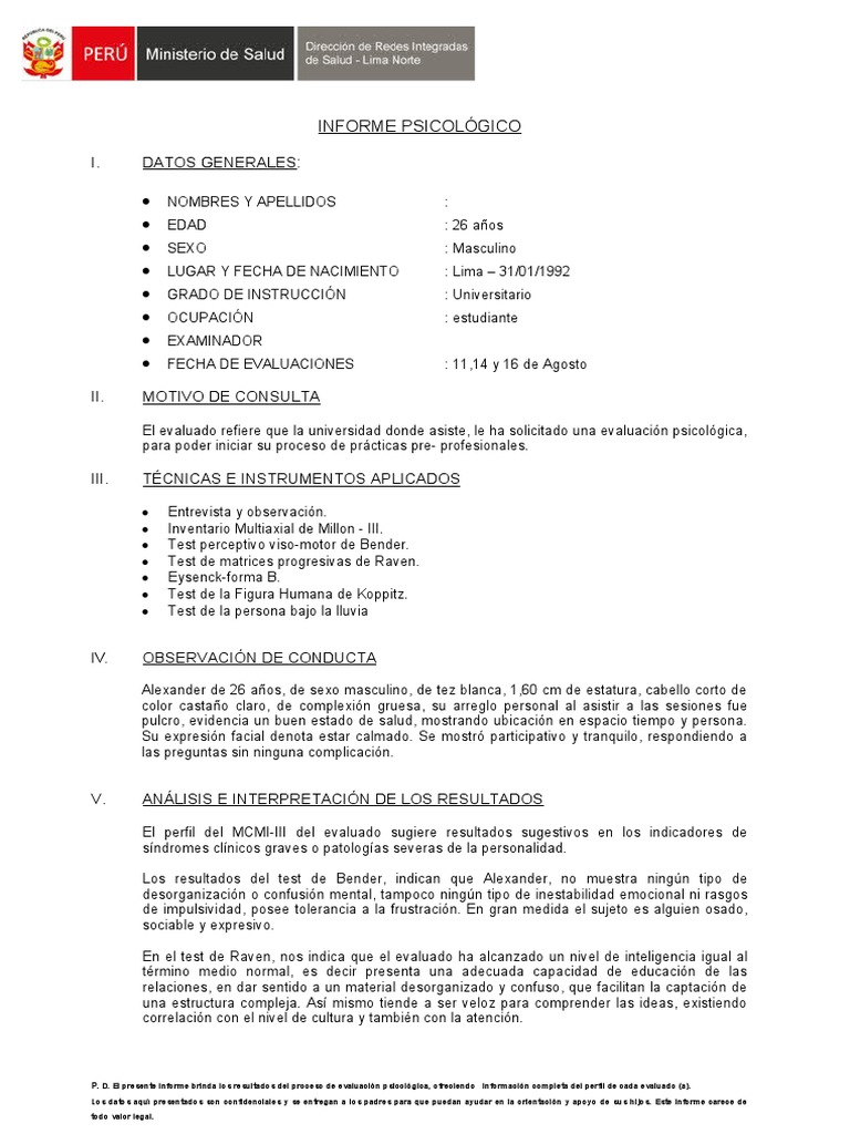 Modelo de Informe 1 | PDF | Ciencias del comportamiento | Conceptos psicologicos