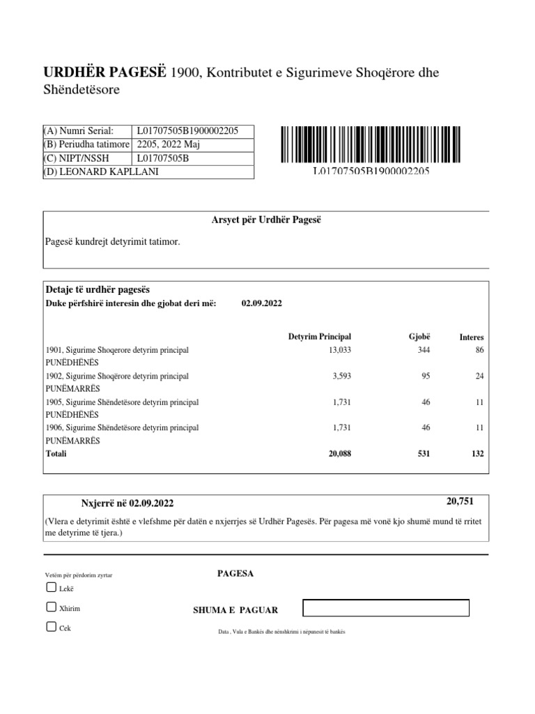 Shëndetësore: URDHËR PAGESË 1900, Kontributet e Sigurimeve Shoqërore ...