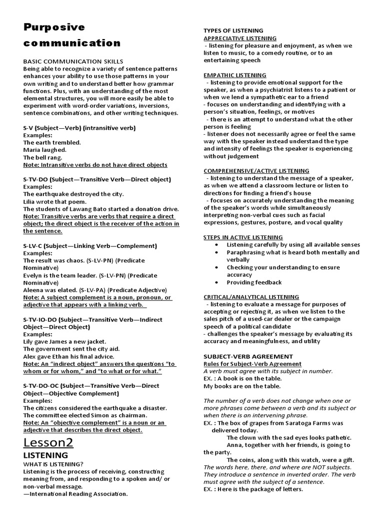 Purposive Communication | PDF | Verb | Subject (Grammar)