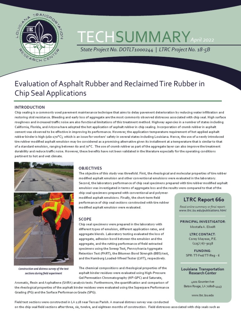 LTRC Technical Summary 660 Evaluation of Asphalt Rubber and Reclaimed ...