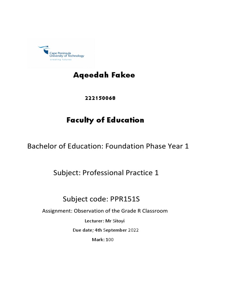Observation Assignment Pdf Teachers Learning 4017