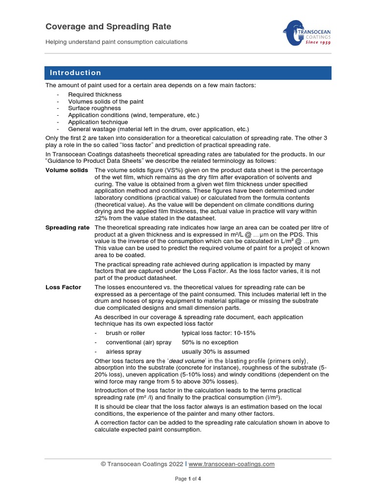 Paint Consumption and Spreading Rates | PDF | Paint | Volume