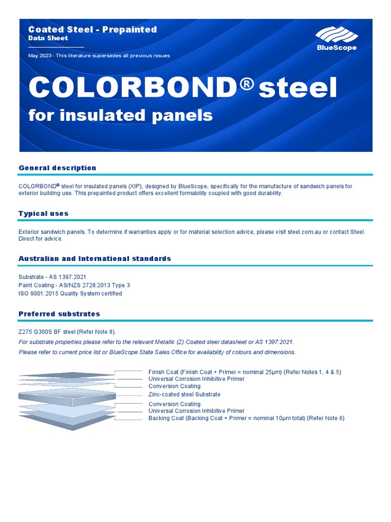 COLORBOND® Steel For Insulated Panel (XIP) Datasheet May 2023 | PDF ...