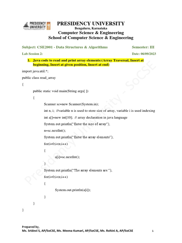 Day_2_Lab Content_Array Operations Using Java | PDF | Computer Engineering | Theoretical ...