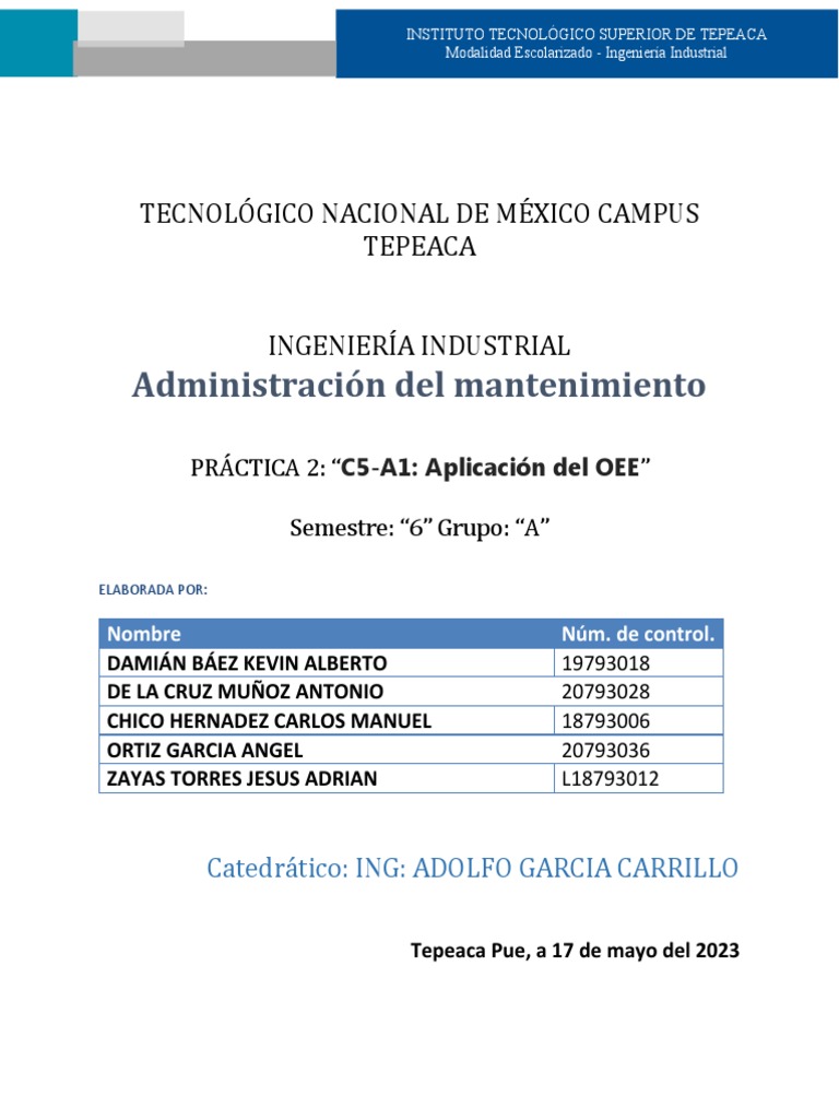C5-A1 Aplicación Del OEE | PDF | Business | Economias