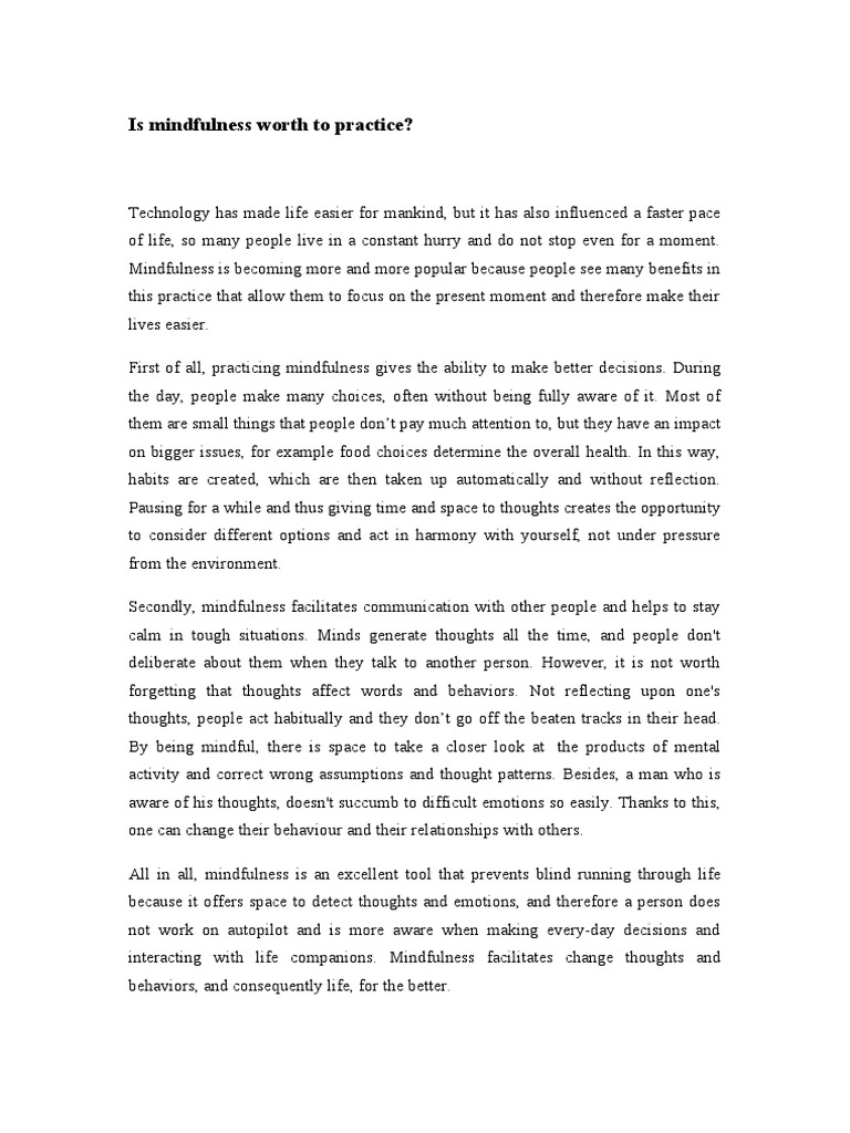 Mindfulness - Is It Worth To Practice - Essay | PDF