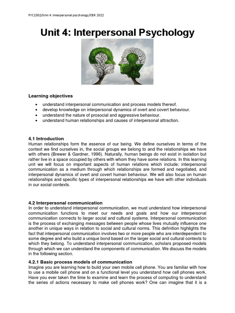 Unit 4 Interpersonal Psychology | PDF | Communication | Aggression