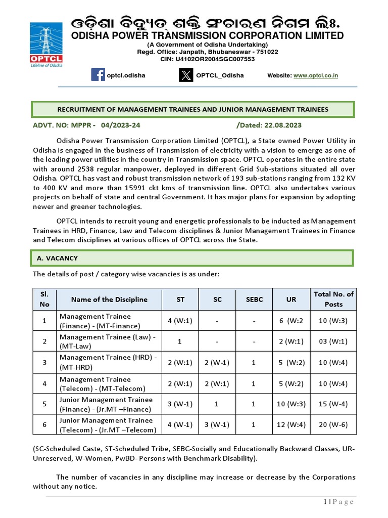Optcl Advt. 2023 | PDF