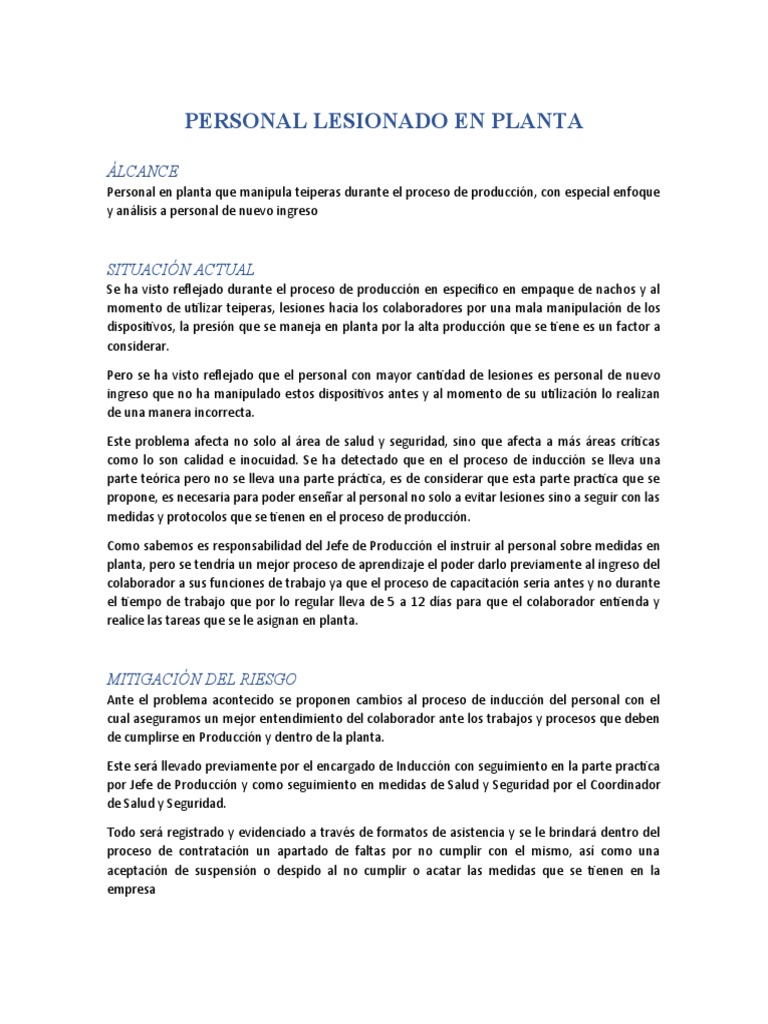 Analisis Personal Lesionado en Planta | PDF | Crecimiento personal y ...