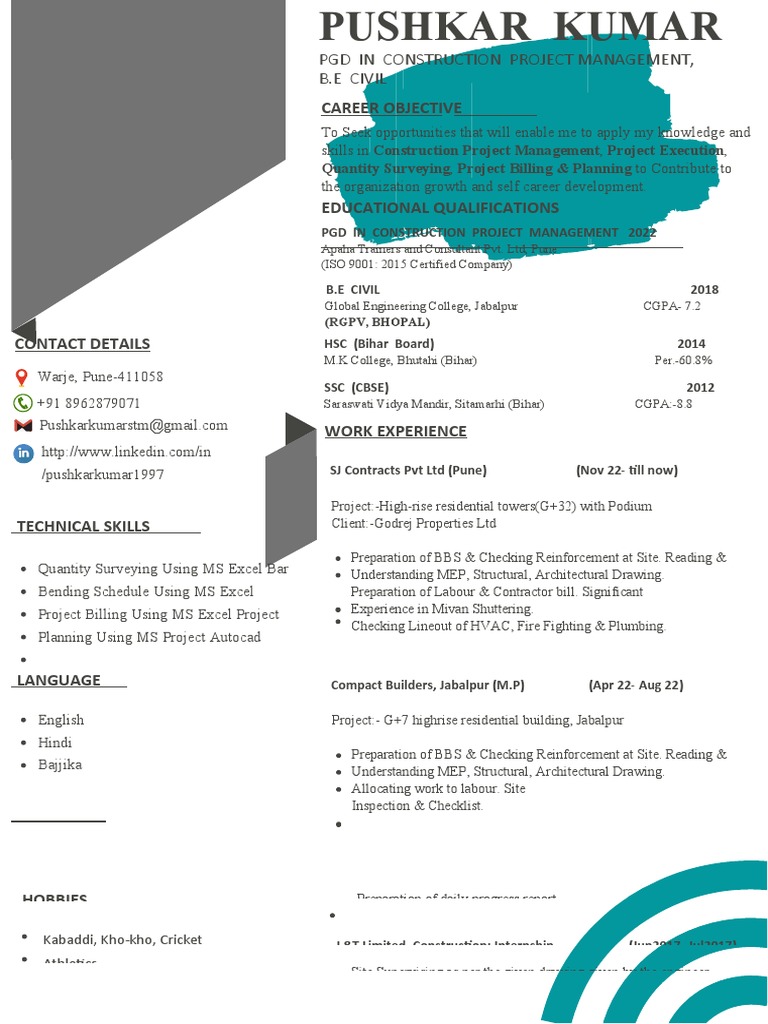 Pushkar KR Resume | PDF | Engineering