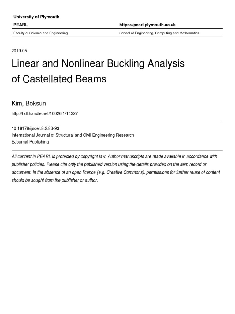 2linear and Nonlinear Buckling Analysis of Castellated Beams JSCE | PDF | Buckling | Beam ...