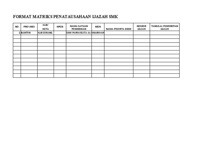 Matriks Penatausahaan Ijazah | PDF