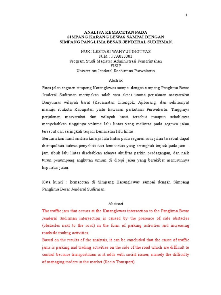 Analisis Kemacetan Jenderal Sudirman | PDF