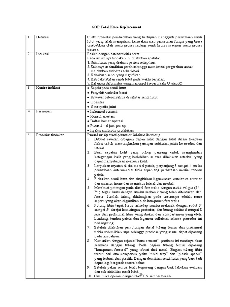 SOP Total Knee Replacement | PDF | Sains & Matematika