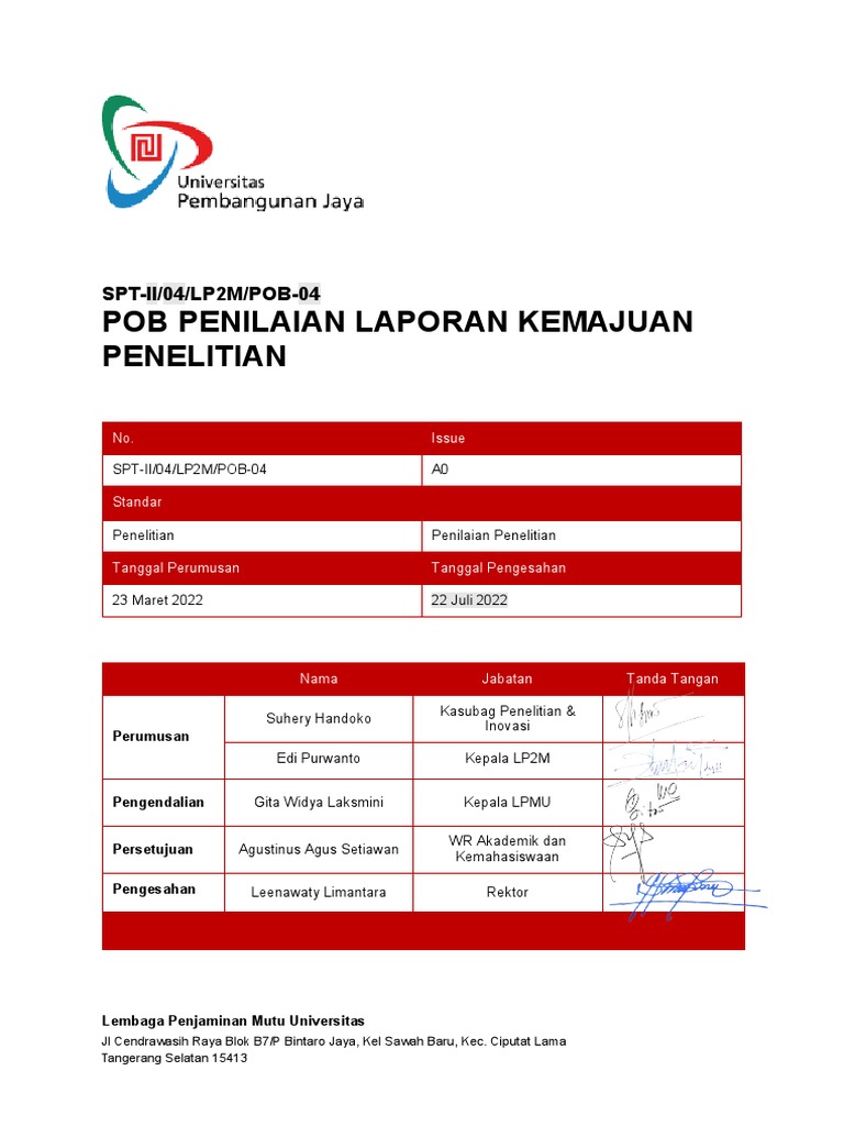 SPT II 04 LP2M POB 04 POB Penilaian Laporan Kemajuan Penelitian 2021 ...