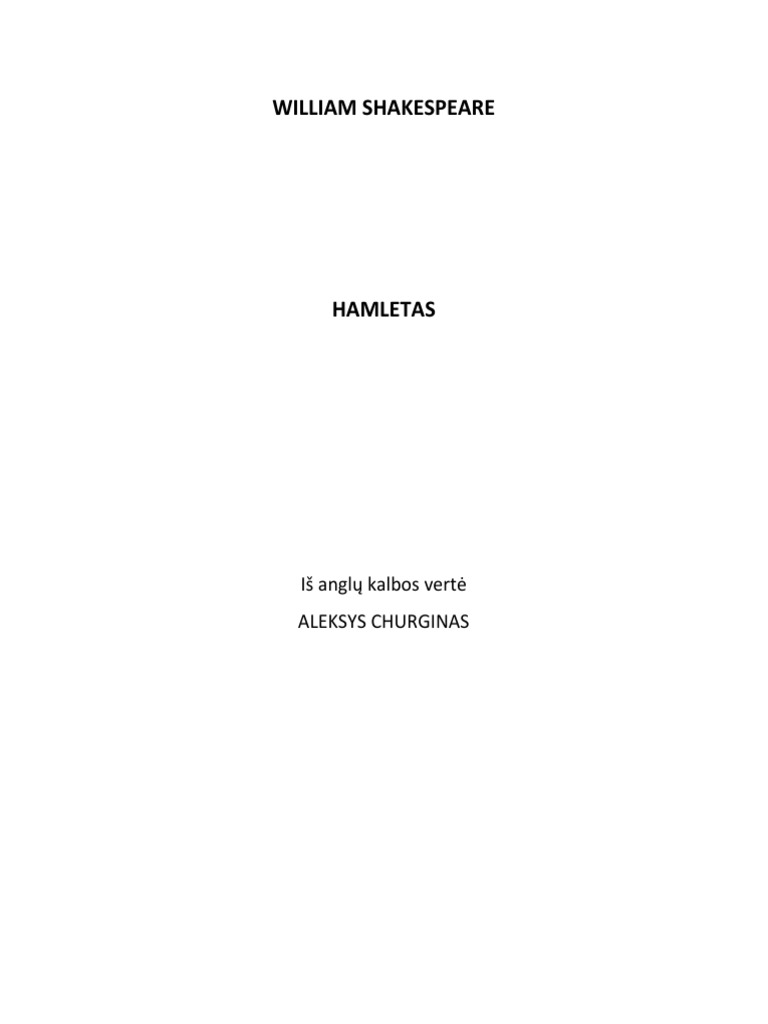 Viljamas Šekspyras. Hamletas | PDF