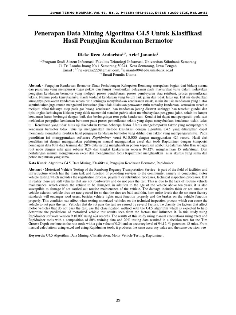 Penerapan Data Mining Algoritma C4.5 Untuk Klasifikasi Hasil Pengujian ...
