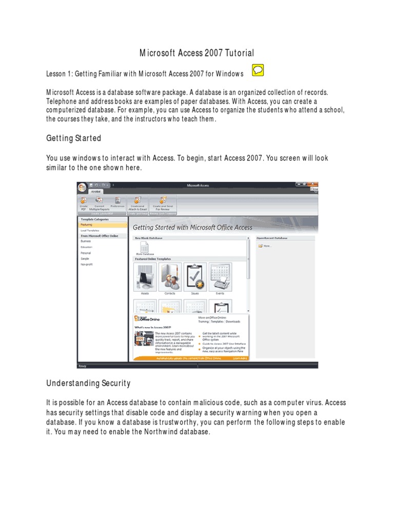 Microsoft Access 2007 Basics Guide | PDF | Databases | Table (Database)