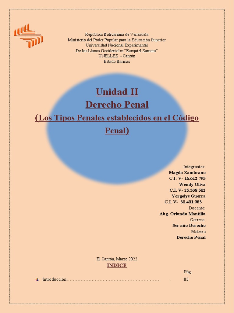 Unidad II Tipos Penales en El Codigo Penal 2022 | PDF | Violación | Derecho penal