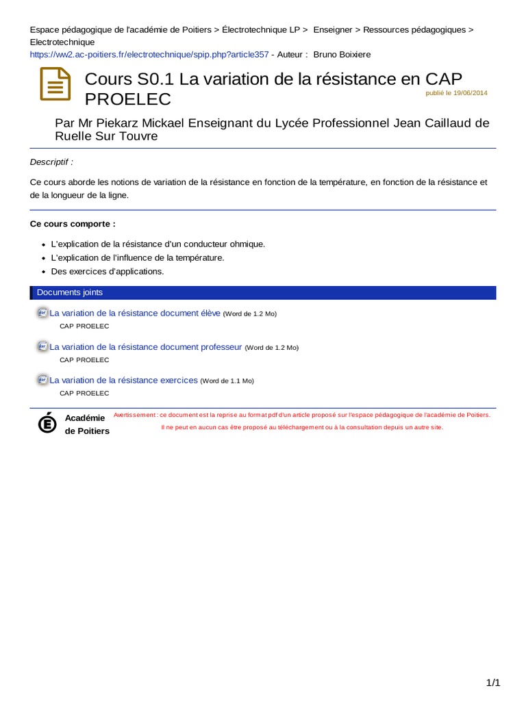 Variation de la résistance en CAP | PDF