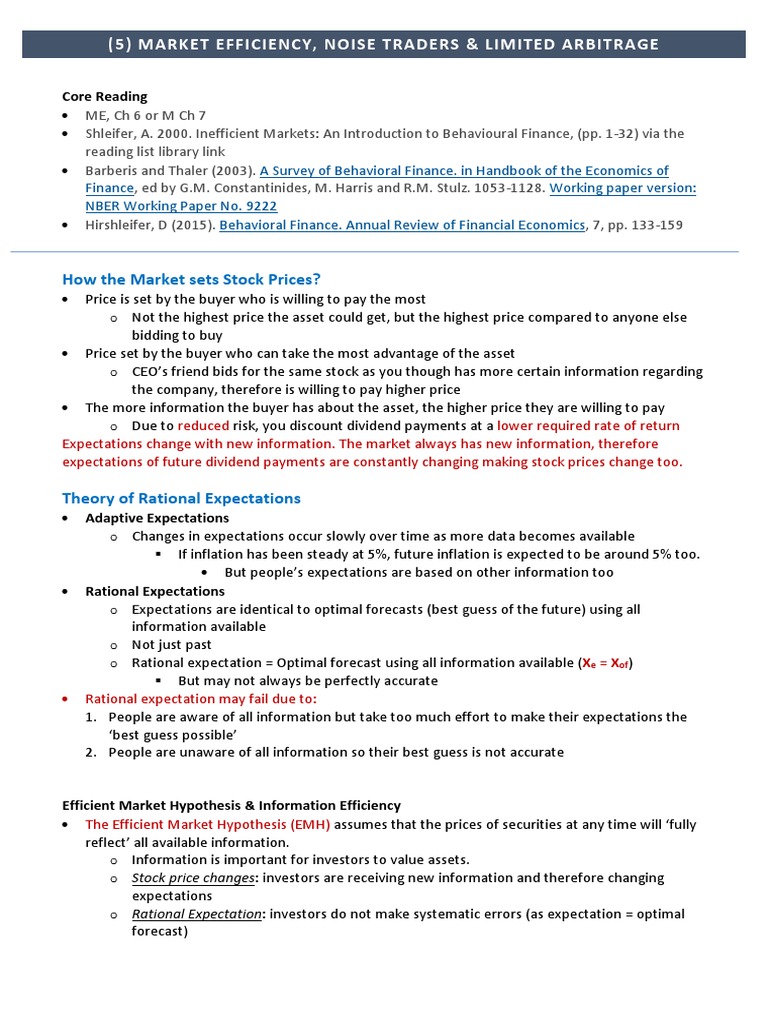 Market Efficiency, Noise Traders & Limited Arbitrage | PDF | Efficient ...