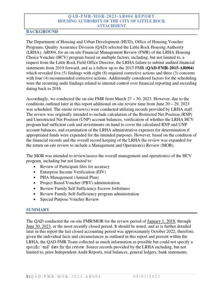 Little Rock Housing Authority Report | PDF | Credit Card | Section 8 (Housing)