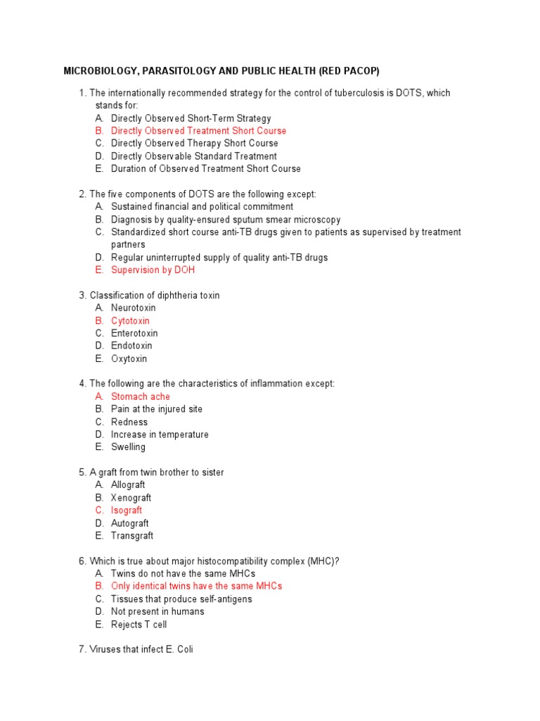 Microbiology, Parasitology and Public Health Answer Key-RED PACOP | PDF ...