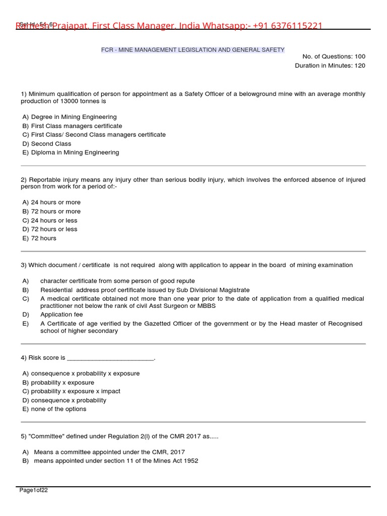 DGMS Exam Questions Paper | PDF | Belt (Mechanical) | Effluent