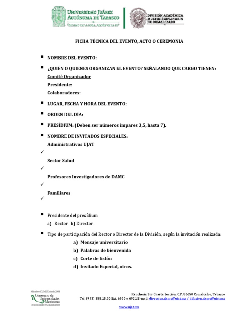Ficha Técnica de Eventos DAMC | PDF