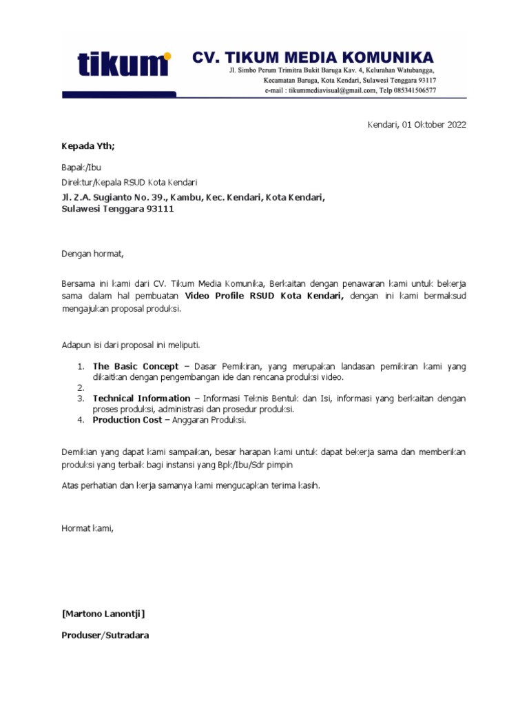 Surat Penawaran Tikum | PDF