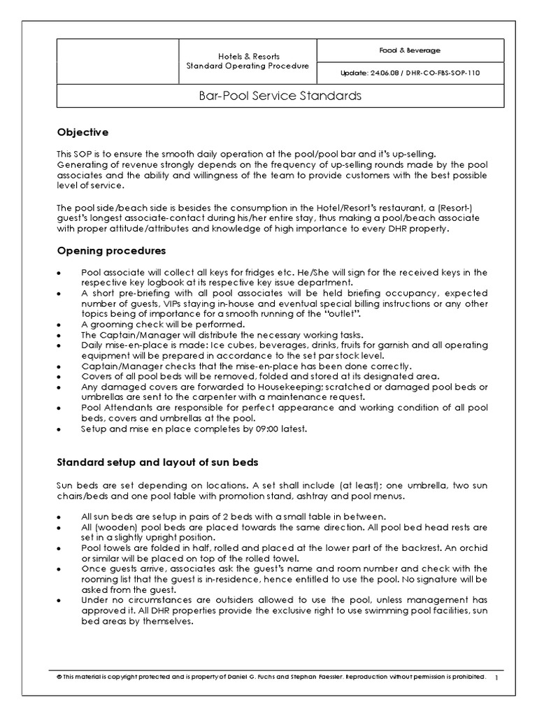 Bar-Pool Service Standards - Dr. Daniel G. Fuchs | PDF | Menu | Drink