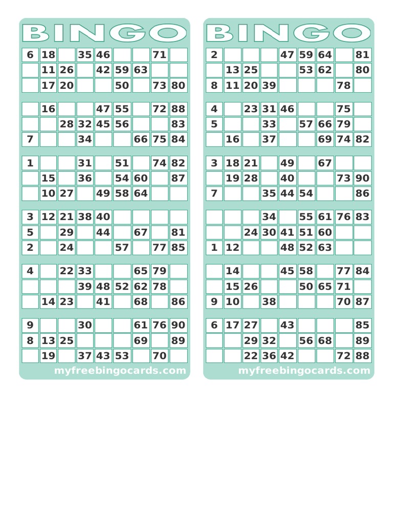 1-90 British Bingo Cards | PDF