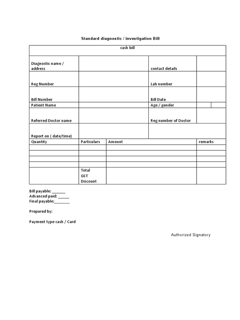 Standard Diagnostic Bill 1 | PDF