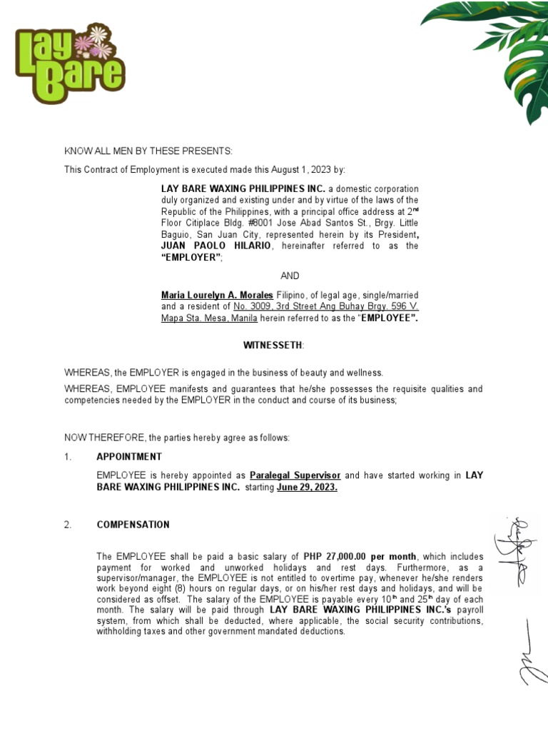 Approved - Employee Contract Head Office | Download Free PDF ...