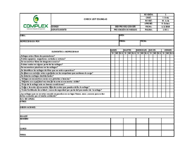 Check List Eslingas | PDF