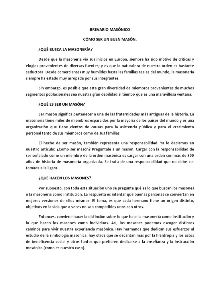Breviario Masónico. Cómo Ser Un Buen Masón | PDF