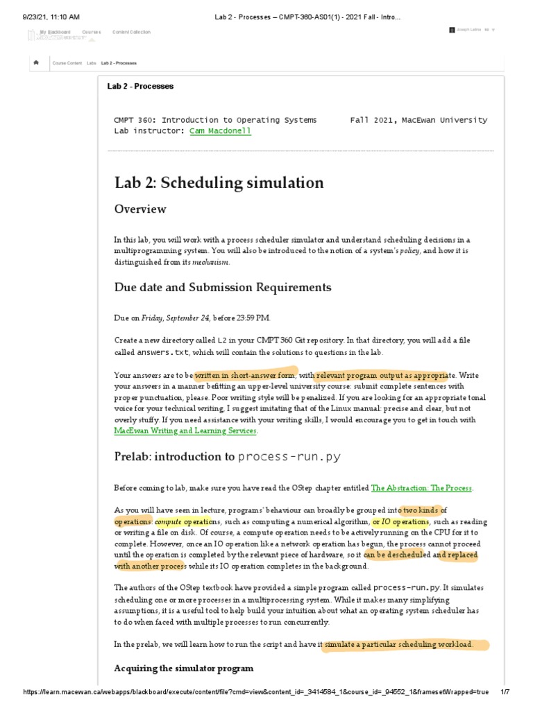 Lab2 Scheduling Simulation Pdf Scheduling Computing Process Computing 