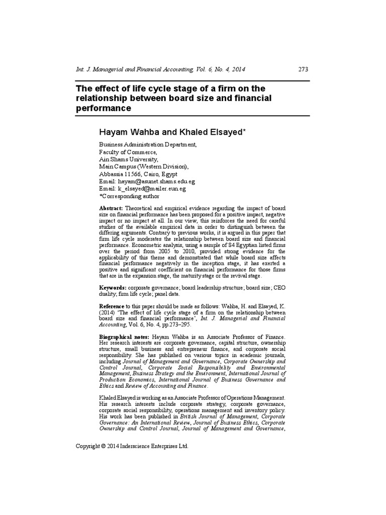 The Effect of Life Cycle Stage of A Firm On The | PDF | Corporate ...